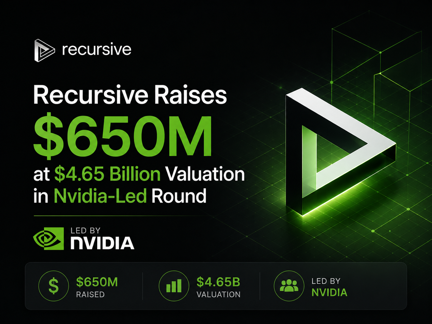Recursive Raises $650M Led by Nvidia at $4.65B Valuation